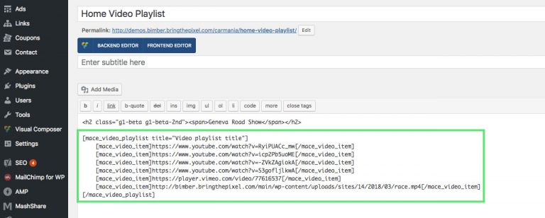 Video Playlist – Bimber Theme Documentation